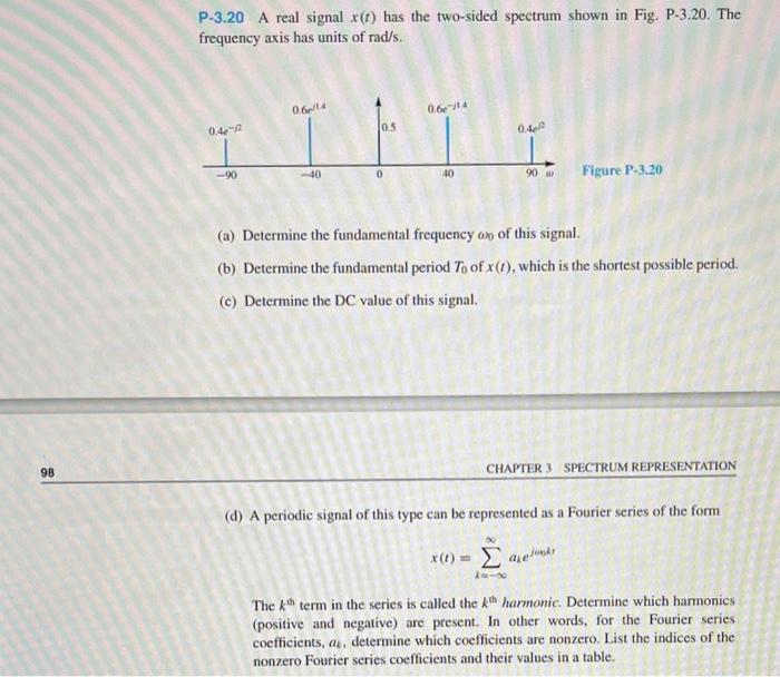Solved P-3.20 A real signal x(t) has the two-sided spectrum | Chegg.com