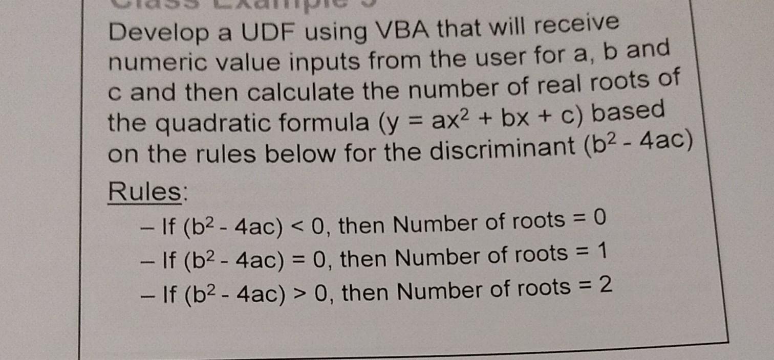 Solved Develop a UDF using VBA that will receive numeric | Chegg.com