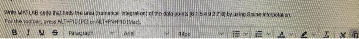 Solved Write MATLAB code that finds the area (numerical | Chegg.com