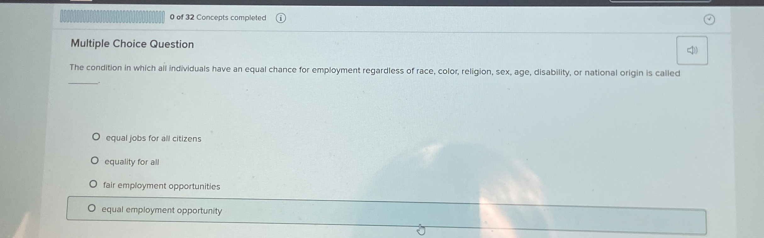 Solved 0 ﻿of 32 ﻿Concepts completedMultiple Choice | Chegg.com