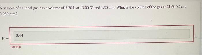 Solved sample of an ideal gas has a volume of 3.30 L at | Chegg.com