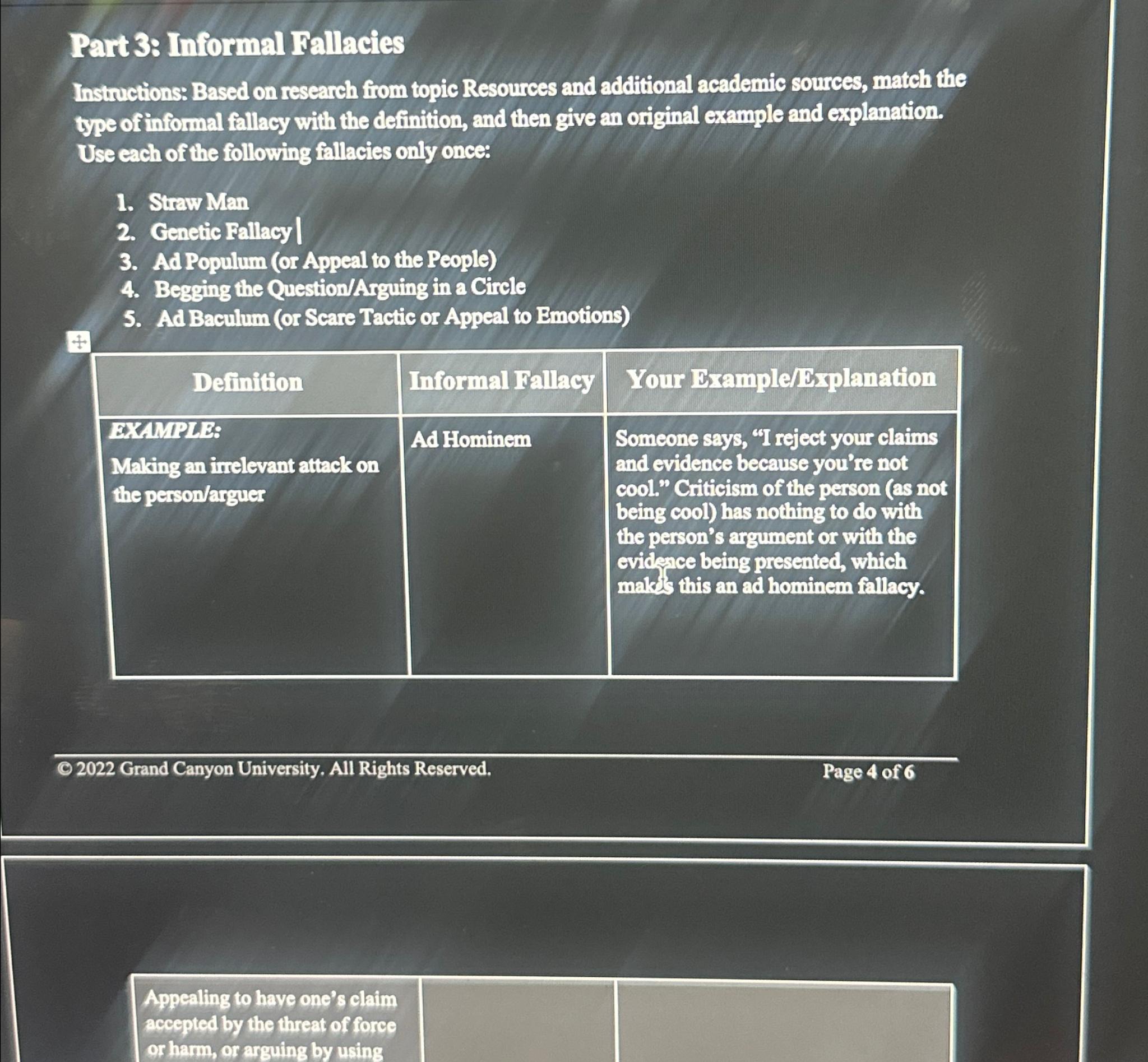 Solved Part 3: Informal FallaciesInstructions: Based on | Chegg.com
