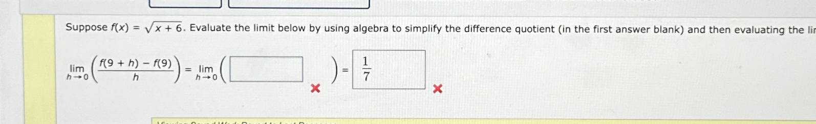 Solved Suppose f(x)=x+62. ﻿Evaluate the limit below by using | Chegg.com