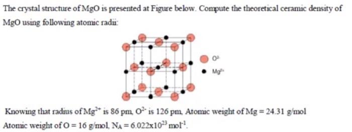 Solved The crystal structure of MgO is presented at Figure | Chegg.com