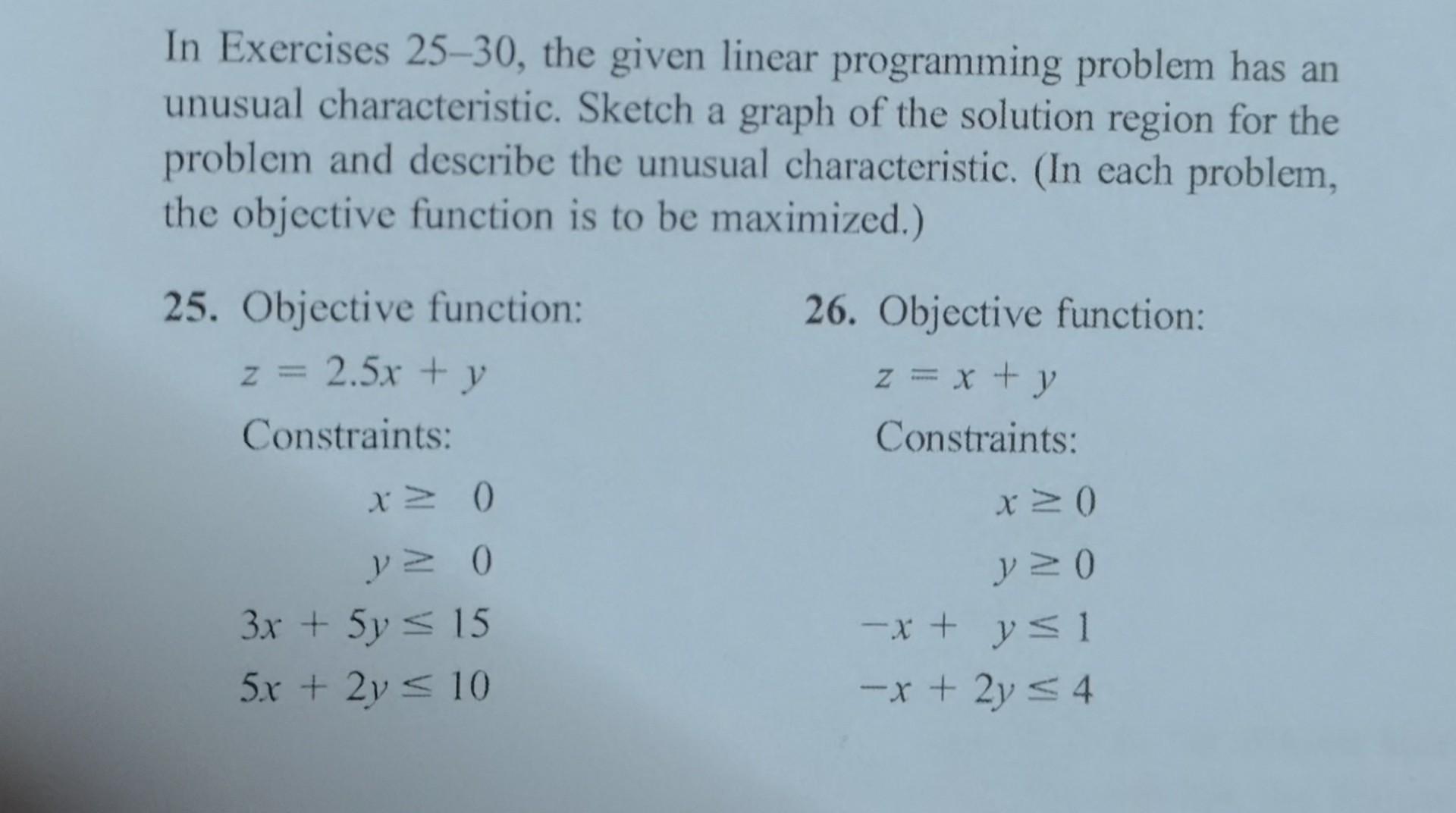 Solved In Exercises 25–30, the given linear programming | Chegg.com