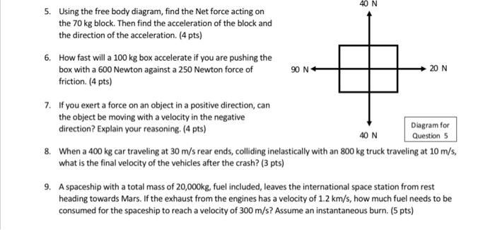 Solved 40 N 5. Using the free body diagram, find the Net | Chegg.com