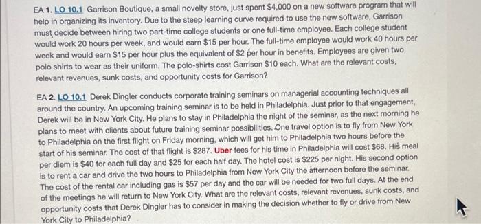 Solved EA 1. LO 10,1 Garrison Boutique, a small novelty | Chegg.com