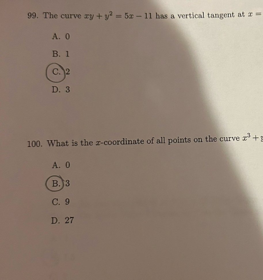 Solved The curve xy+y2=5x-11 ﻿has a vertical tangent at | Chegg.com