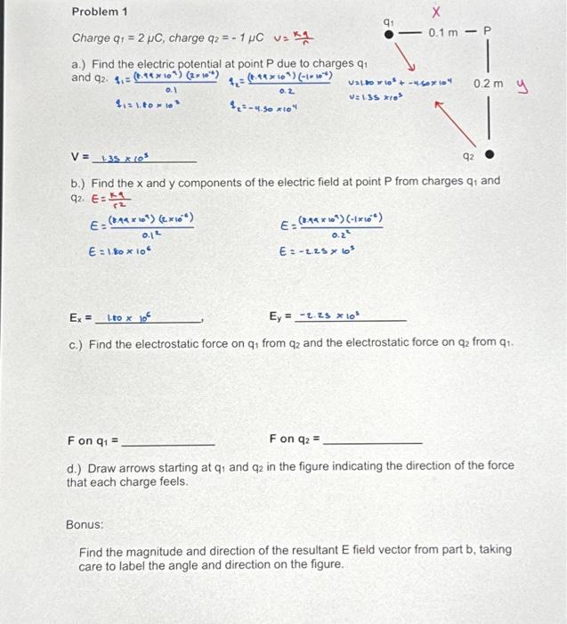Solved Charge q1=2μC, charge q2=−1μCv=hkq a.) Find the | Chegg.com
