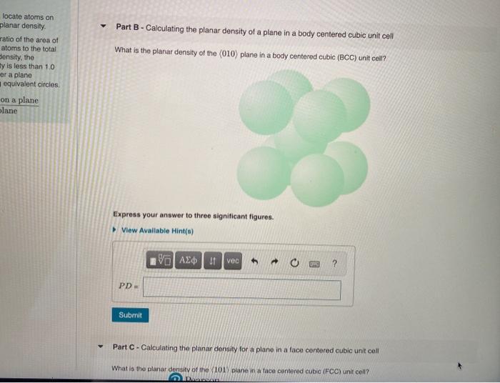 Solved Part A - Calculating the planar density of a simple | Chegg.com