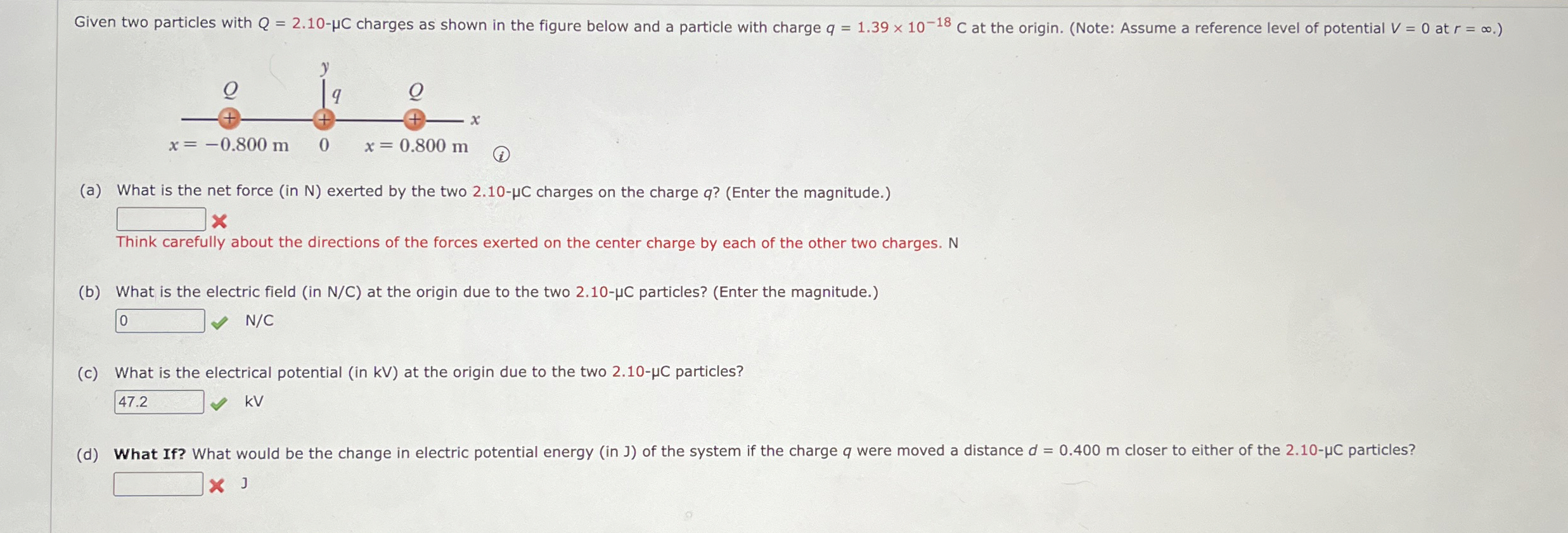 Solved Given two particles with Q=2.10-μC ﻿charges as shown | Chegg.com