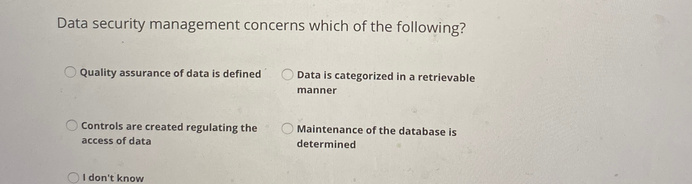 Solved Data security management concerns which of the | Chegg.com