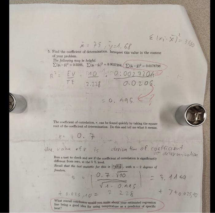 Solved 5. Find the coefficient of determination. Intrepret | Chegg.com