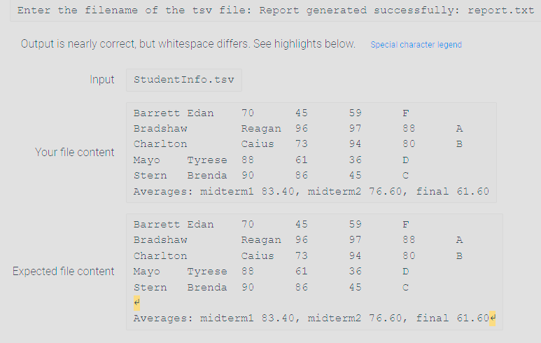 Solved I can't figure out where the white space error | Chegg.com