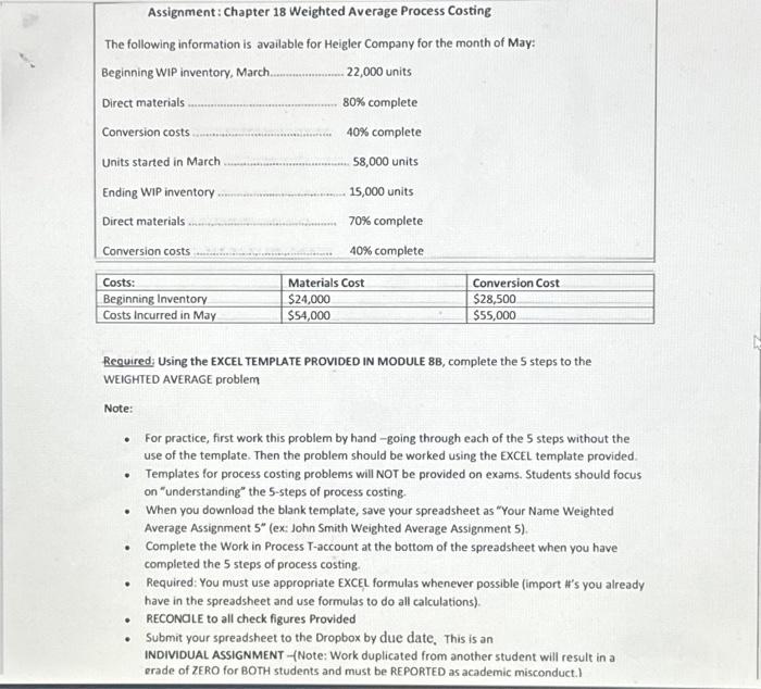 Assignment: Chapter 18 Weighted Average Process | Chegg.com