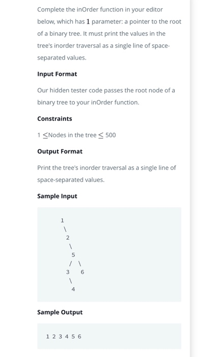Solved Complete Inorder Function Editor 1 Parameter Pointer Root Binary Tree Must Print