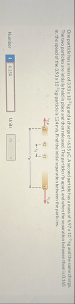 One particle has a mass of 3.93×10-3kg ﻿and a charge | Chegg.com