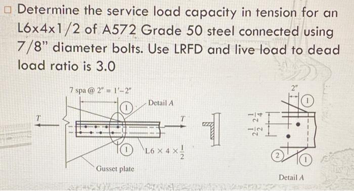 Solved Determine the service load capacity in tension for an | Chegg.com