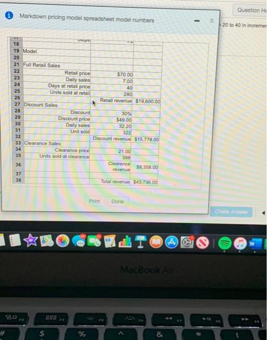 Solved Use the Markdown Pricing Model spreadsheet model and | Chegg.com
