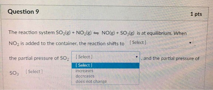 Solved Question 9 1 pts The reaction system SO2(g) + NO2(g) | Chegg.com