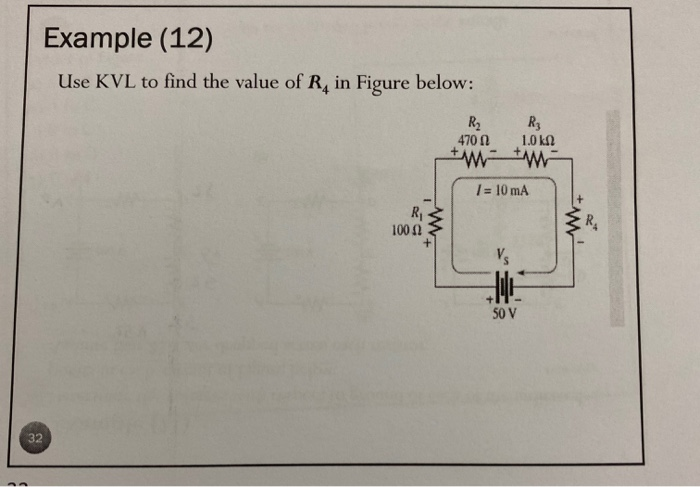 Solved Example (12) Use KVL to find the value of R, in | Chegg.com