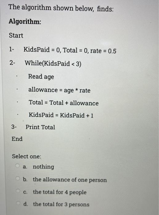 Solved The algorithm shown below, finds: Algorithm: Start 1- | Chegg.com