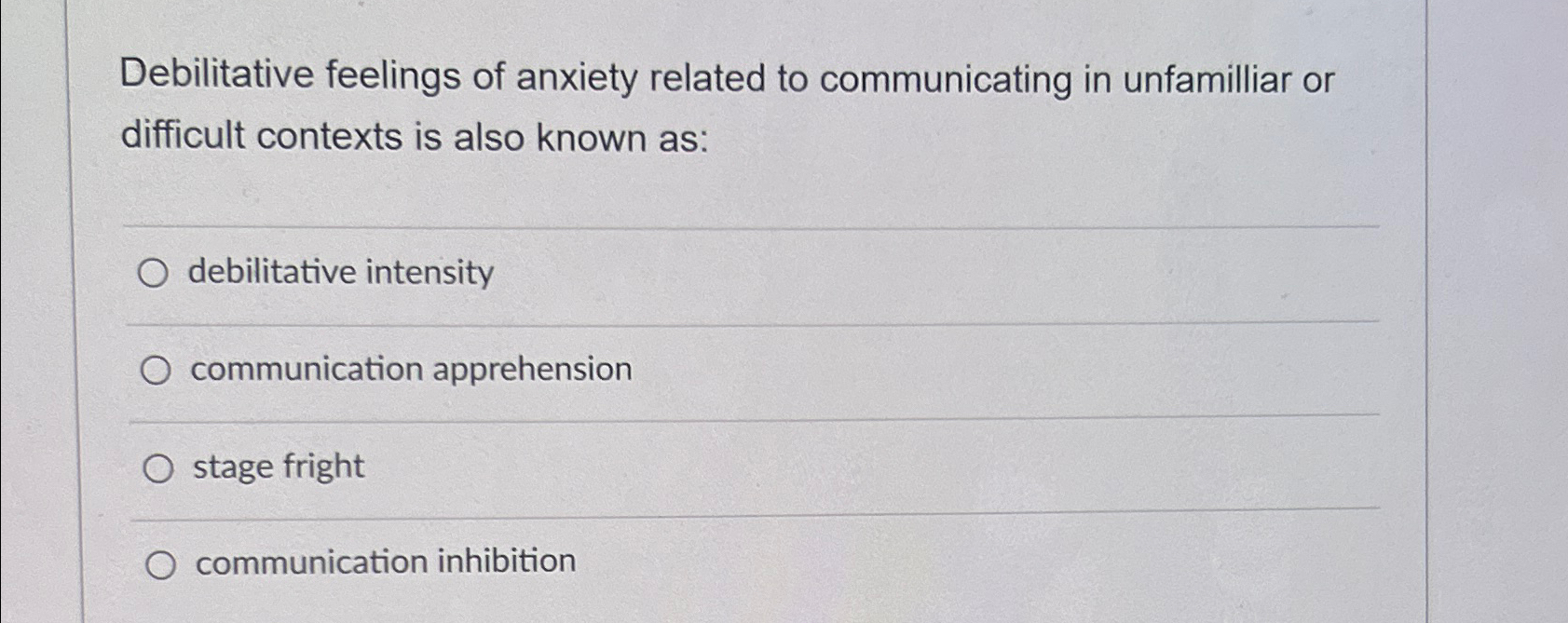 Solved Debilitative feelings of anxiety related to | Chegg.com