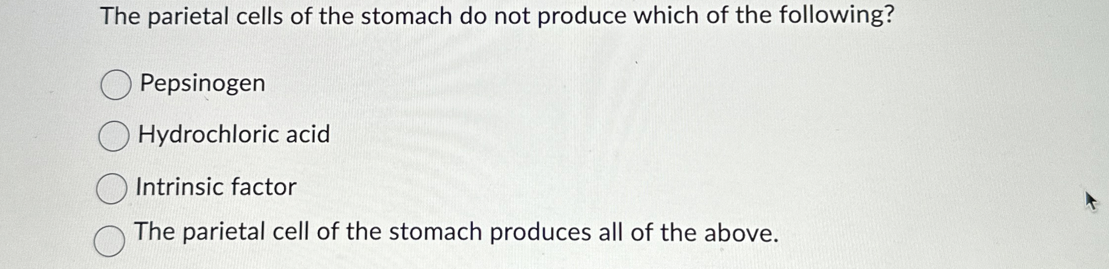 Solved The parietal cells of the stomach do not produce | Chegg.com