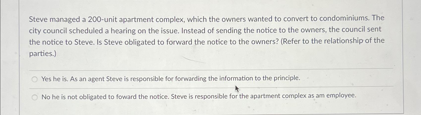 Solved Steve managed a 200-unit apartment complex, which the | Chegg.com