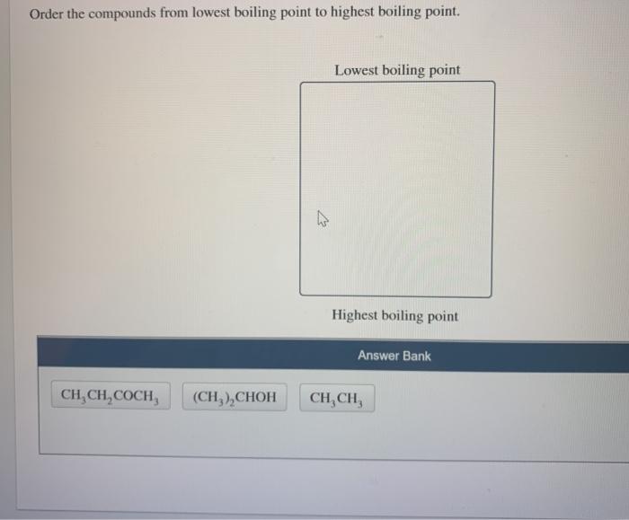 Solved Order the compounds from lowest boiling point to | Chegg.com