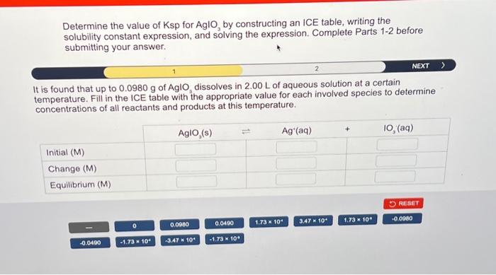 Solved Determine the value of Ksp for AgIO3 by constructing | Chegg.com