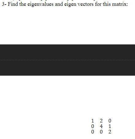 Solved 3- ﻿Find the eigenvalues and eigen vectors for this | Chegg.com