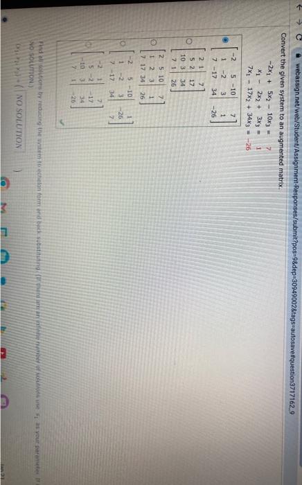 Solved Convert the given system to an augmented matrix, | Chegg.com