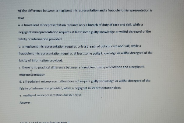 Solved 9) The difference between a negligent | Chegg.com