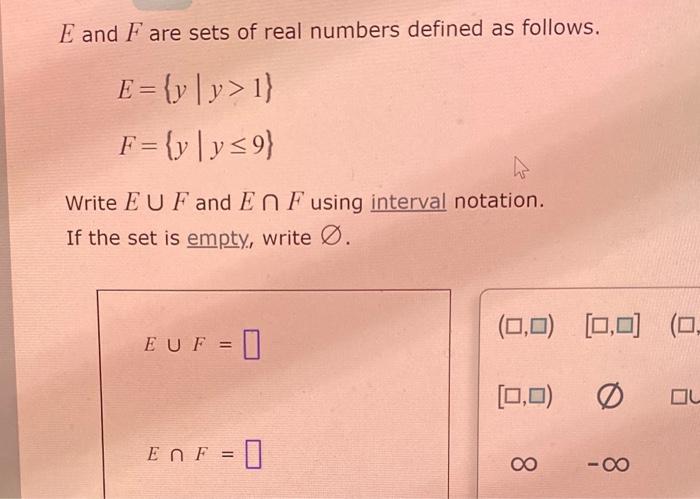 Solved E and F are sets of real numbers defined as follows. | Chegg.com