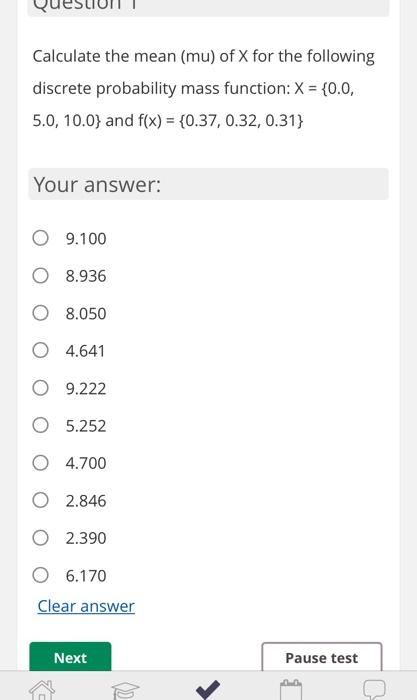 Solved Calculate the mean (mu) of X for the following | Chegg.com