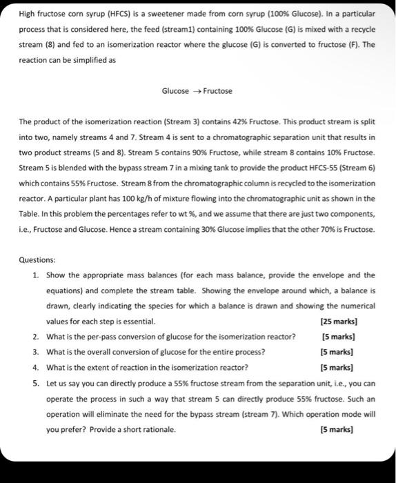 Solved High fructose corn syrup (HFCS) is a sweetener made | Chegg.com