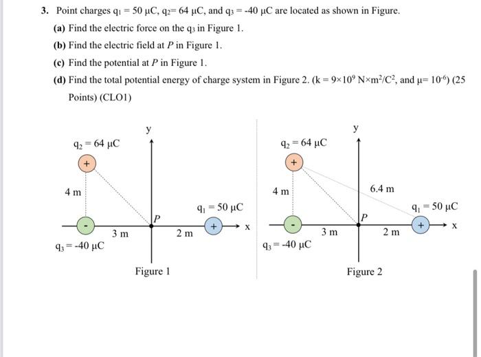 Solved 3. Point charges q1=50μC,q2=64μC, and q3=−40μC are | Chegg.com