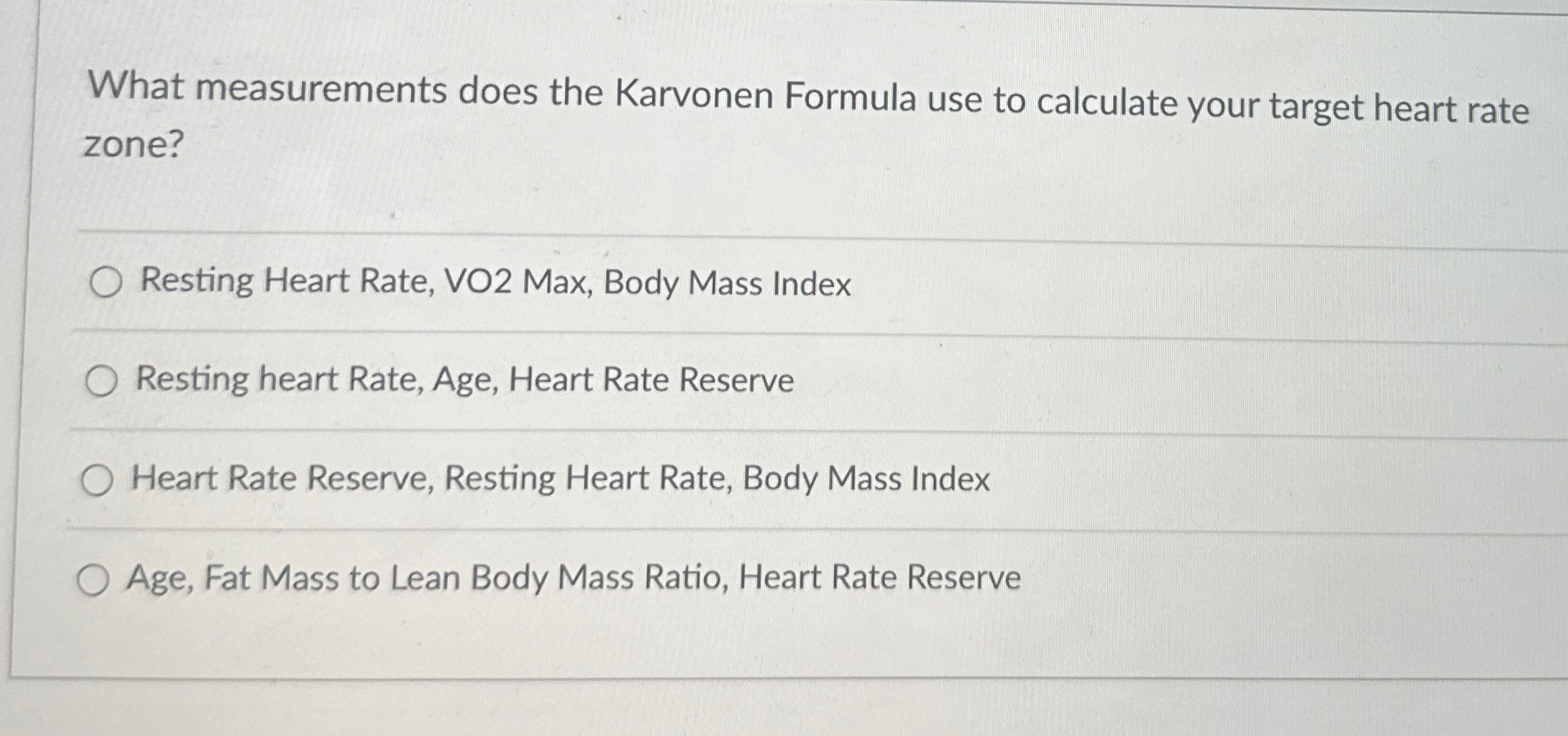 Solved What measurements does the Karvonen Formula use to | Chegg.com
