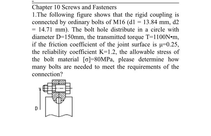 Solved Chapter 10 Screws and Fasteners 1.The following | Chegg.com