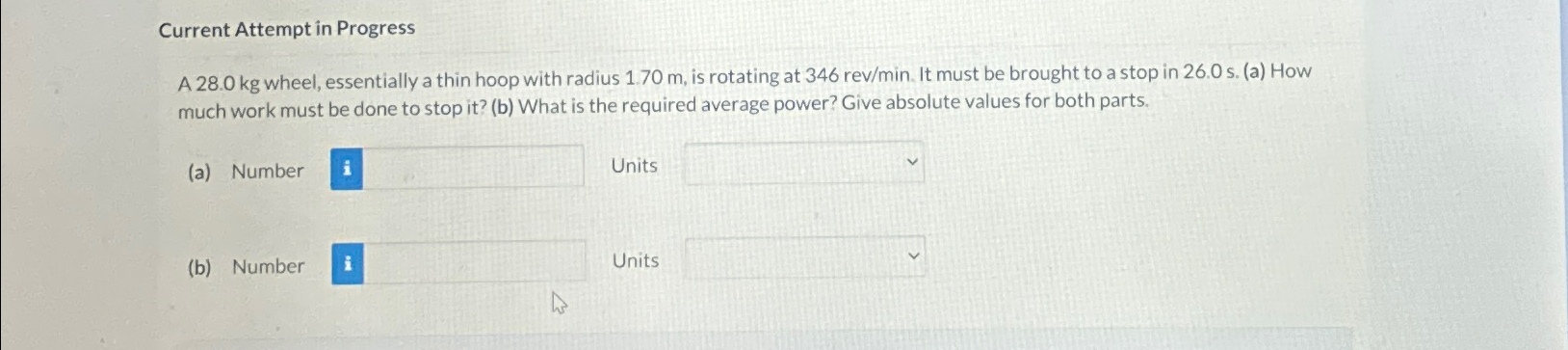 Solved Current Attempt in ProgressA 28.0kg ﻿wheel, | Chegg.com