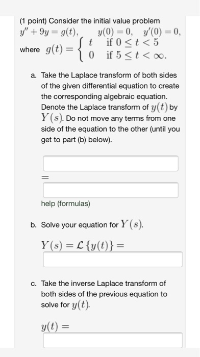 Solved (1 point) Consider the initial value problem y' + 9y | Chegg.com