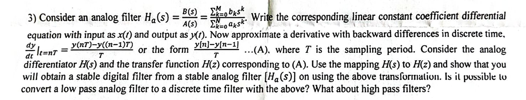 Consider an analog filter | Chegg.com
