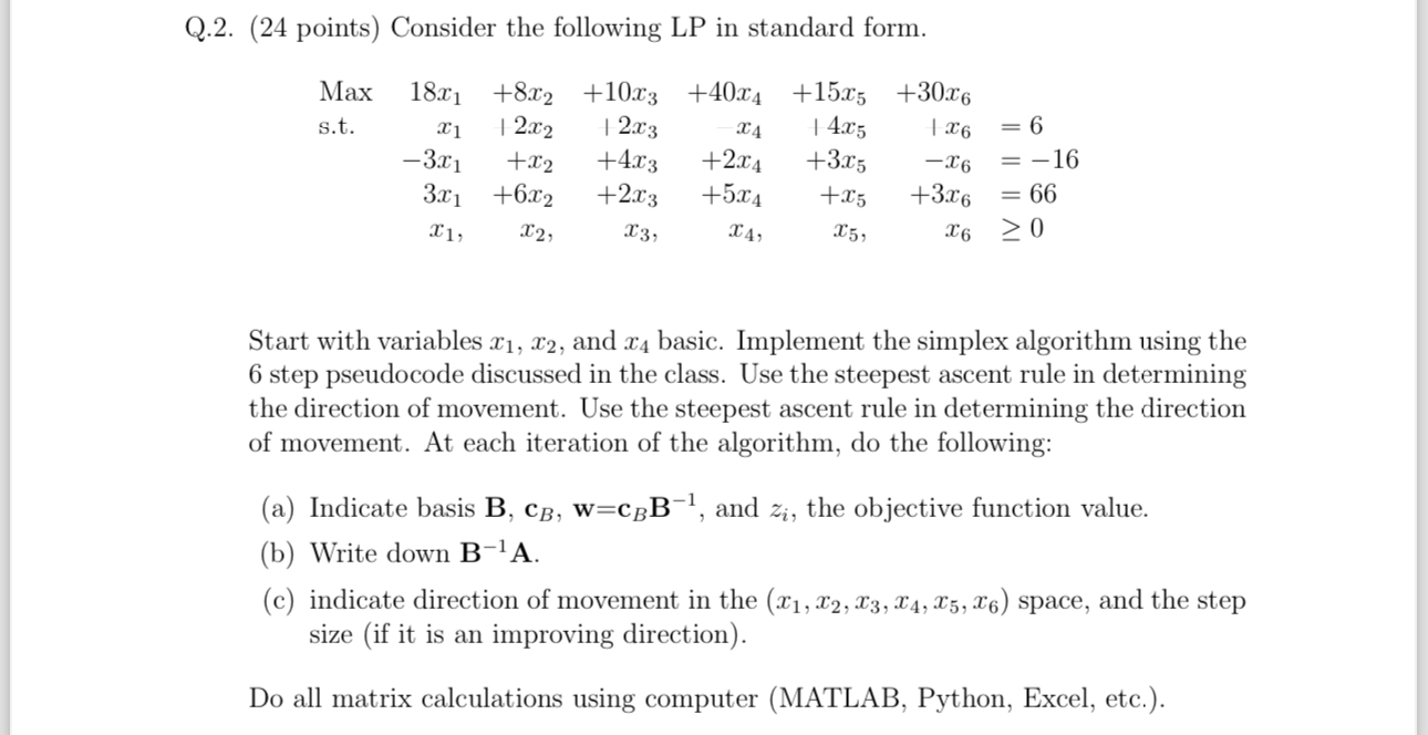 Solved Q.2. (24 ﻿points) ﻿Consider the following LP in | Chegg.com