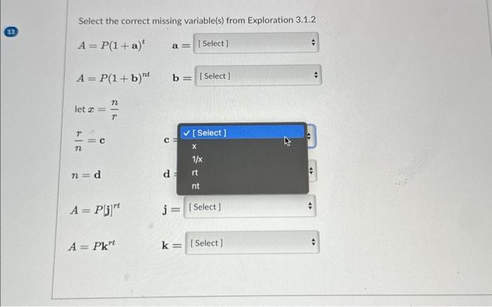 Select The Correct Missing Variable S From