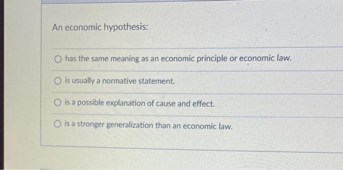 Solved An economic hypothesis: has the same meaning as an | Chegg.com
