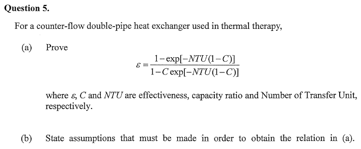 Solved Question 5.For a counter-flow double-pipe heat | Chegg.com
