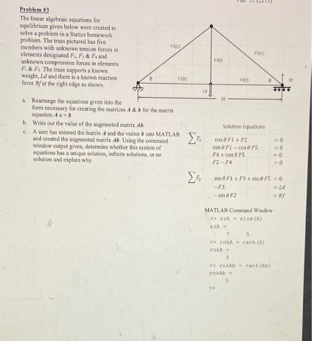Solved Problem #3 The linear algebraic equations for | Chegg.com