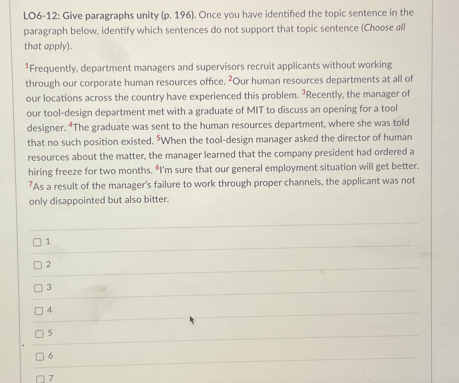 Solved LO6-12: Give paragraphs unity (p. 196). ﻿Once you | Chegg.com