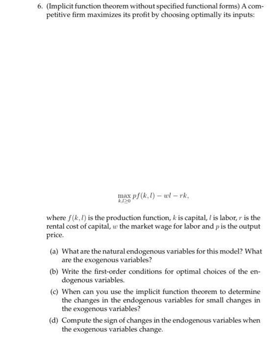 6. (Implicit function theorem without specified | Chegg.com